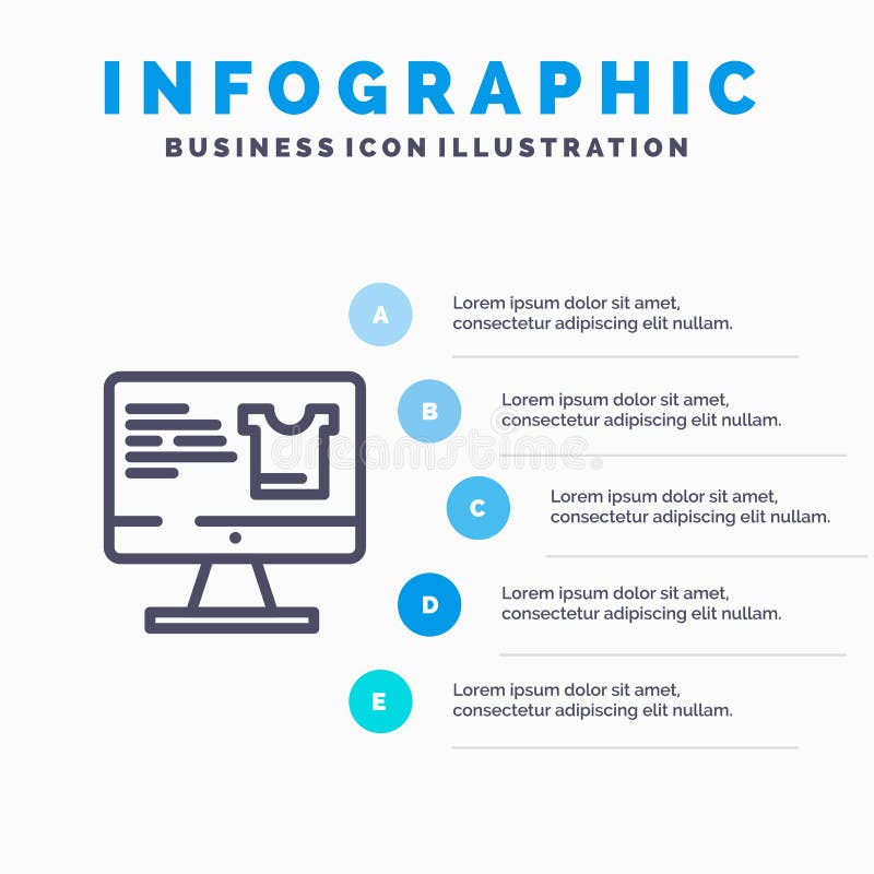 Computer, Screen, Monitor, Shopping Blue Infographics Template 5 Steps ...