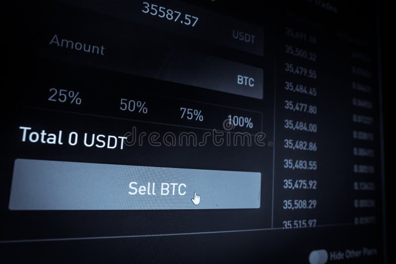 Computer Screen with the Mouse Cursor on the Sell Bitcoin Button Stock ...