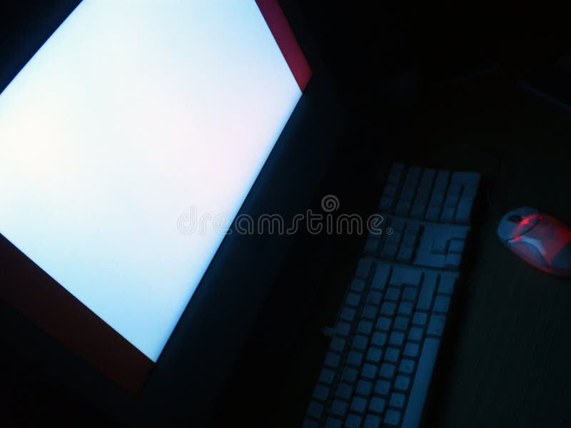 Computer, Screen and Mouse in the Dark Stock Photo - Image of internet ...