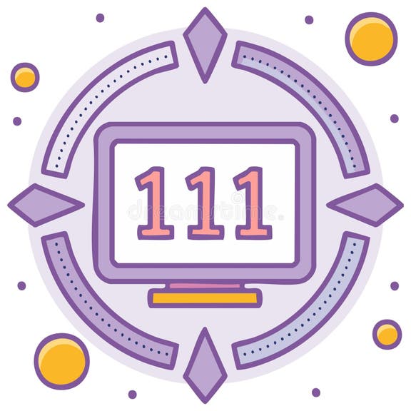 Computer Screen with Number 111 Inside a Purple Geometric Circular ...