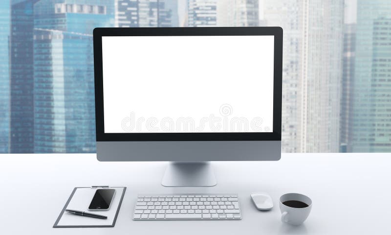 Computer Screen in the Office Stock Illustration - Illustration of data ...