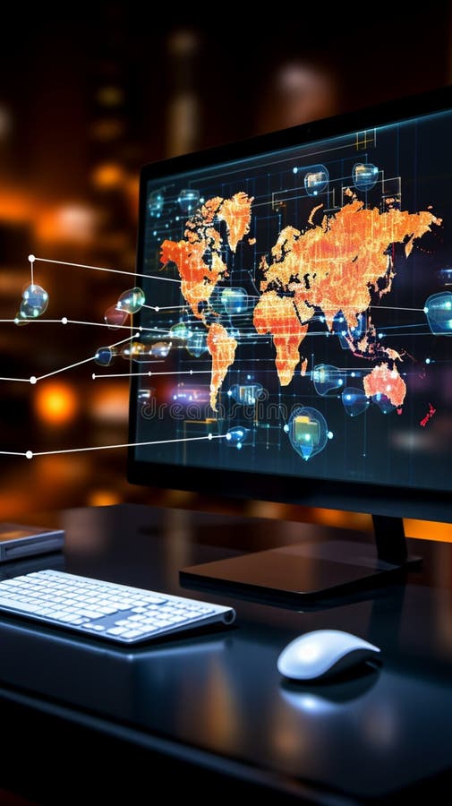 Computer Screen with an Overlay of Network Connection Graphics in the ...