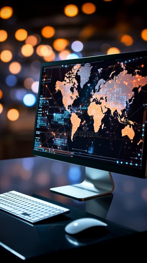 Computer Screen with an Overlay of Network Connection Graphics in the ...