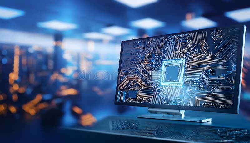 Computer Screen, PC, Printed Circuit Board, Blue, Green, Copy Space ...