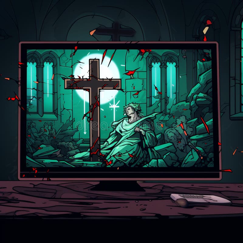 A Computer Screen with a Picture of a Cross on it Stock Illustration ...