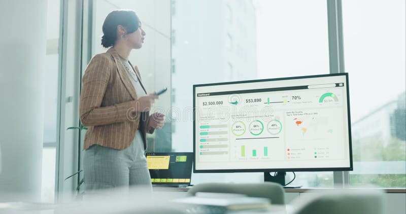 Computer Screen, Prepare and Presentation with Business Woman in ...