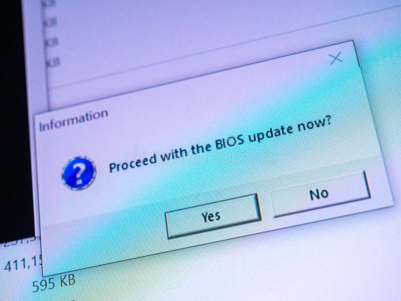 Computer Screen Questioning Proceed with the Bios Update Now Editorial ...