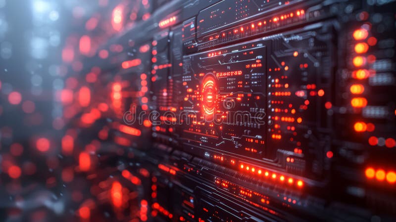 A Computer Screen with a Red Glowing Circle in the Middle Stock Photo ...