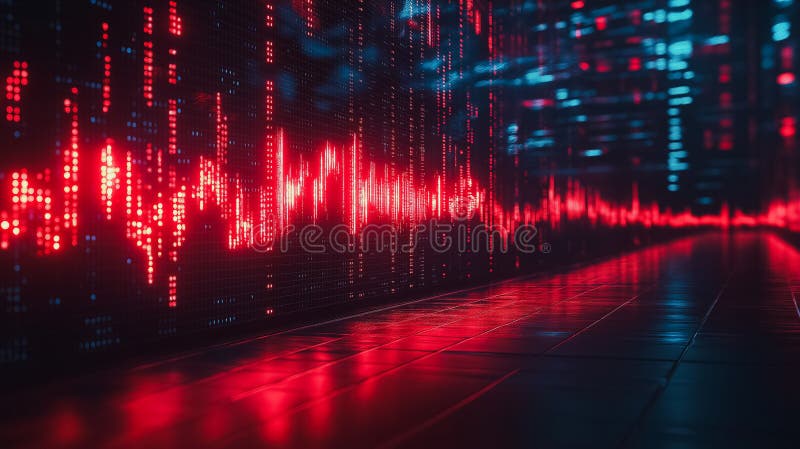 A Computer Screen with Red Lines and a Blue Background. the Red Lines ...