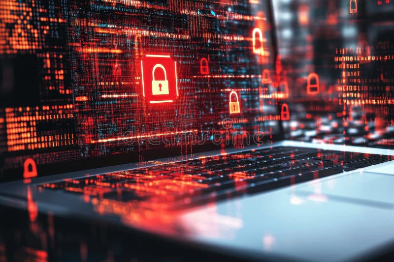 A Computer Screen with a Red Lock Symbol on it, Caution and Security ...