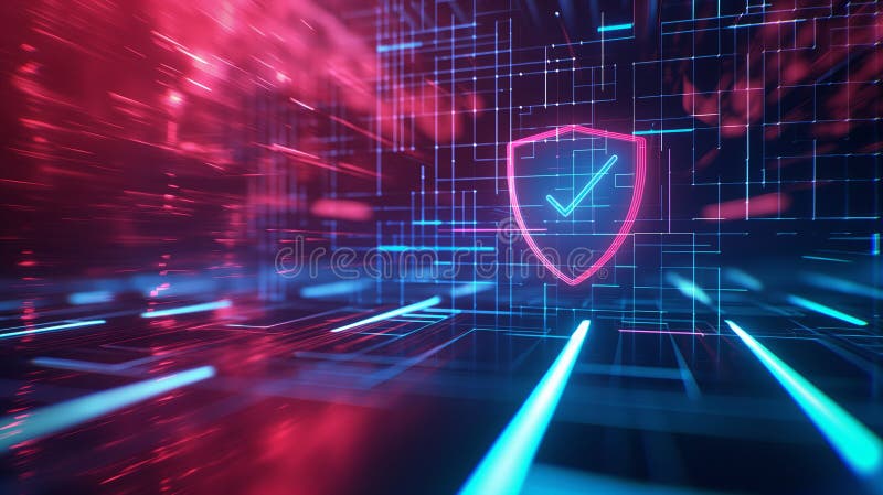 A Computer Screen with a Red Shield with a Check Mark on it. Digital ...