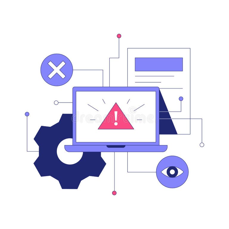 Computer with Warning Symbol in Flat Vector Illustration Symbolizing ...