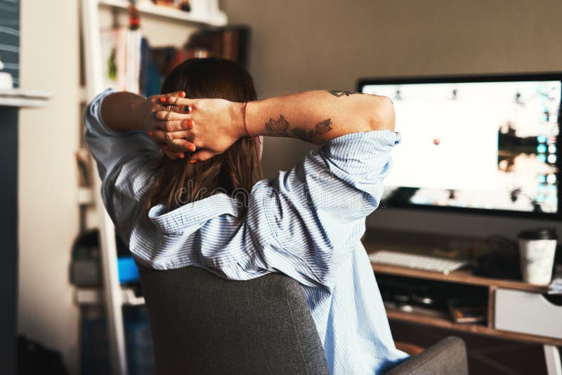 Computer Screen, Relax and Remote Work with Business Woman in Home ...
