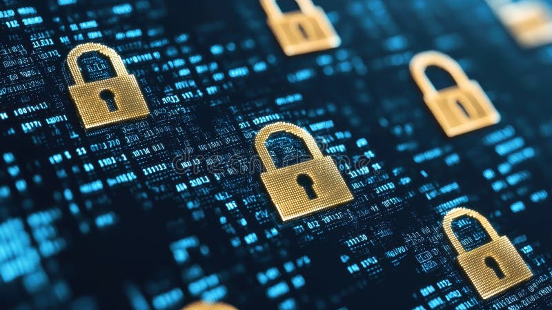 A Computer Screen with a Row of Golden Locks Stock Illustration ...