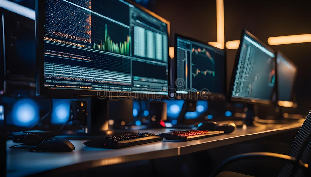 Computer Screen with Running Program Code, Close-up of Computer ...