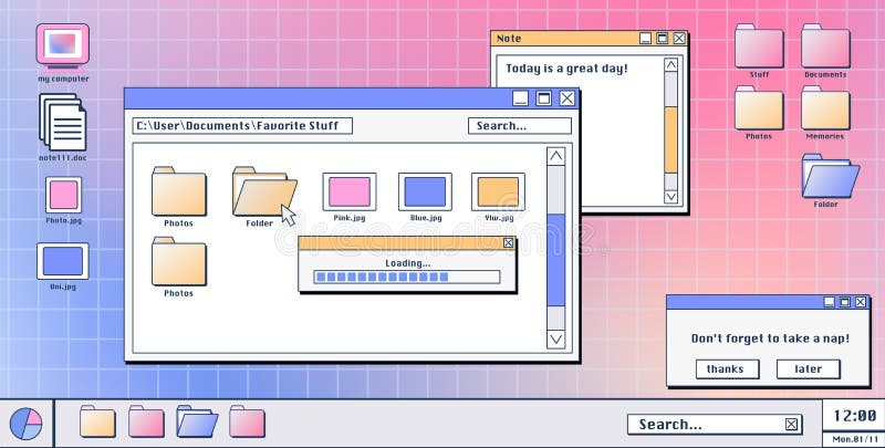 Computer Screen With 90s Retro Software Windows Stock Vector
