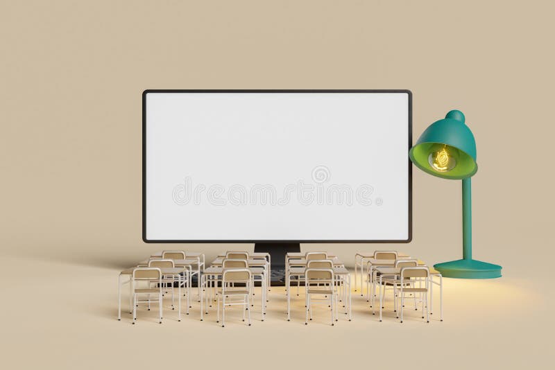 Computer Screen with School Desks in Front Stock Illustration ...