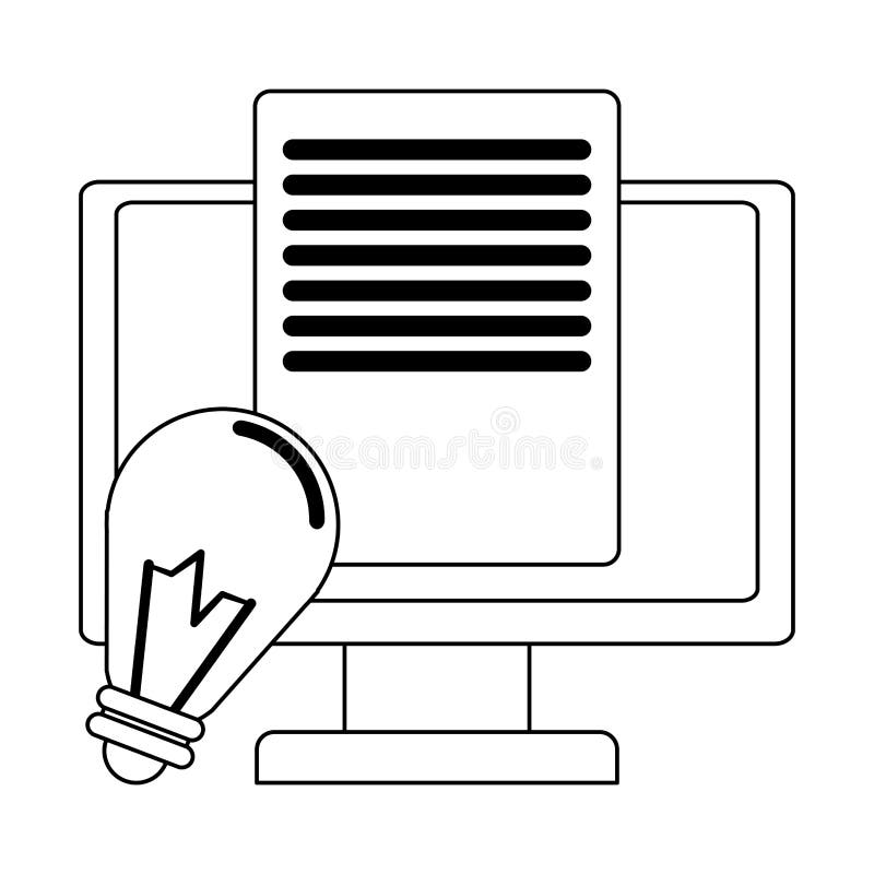Computer Screen with Sheet and Bulb Light in Black and White Stock ...