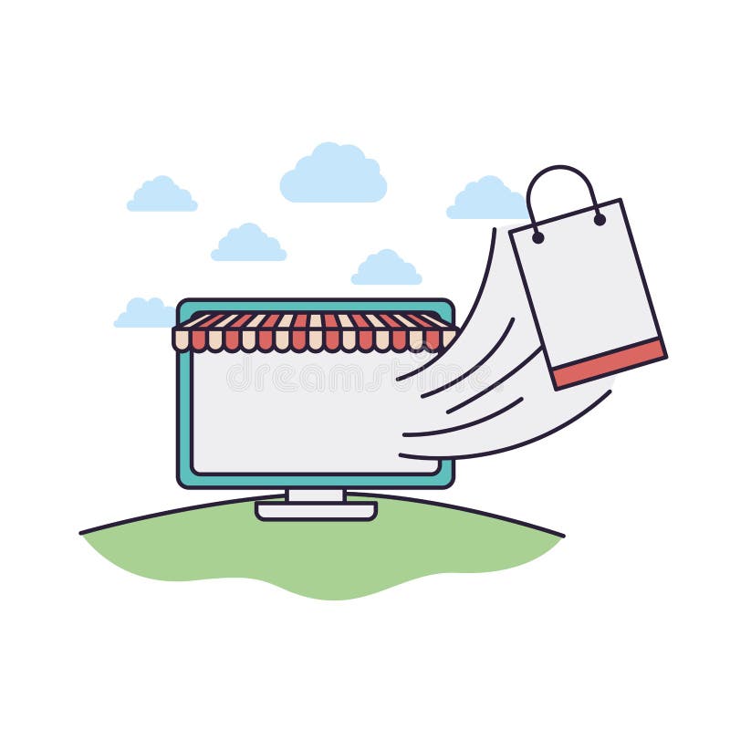 Computer Screen with Shopping Bag Stock Vector - Illustration of ...