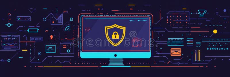 A Computer Screen Showcases a Shield and Lock Symbol, Highlighting ...