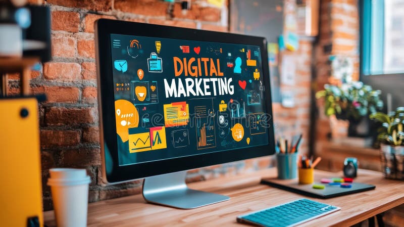 Computer Screen Showcasing Digital Marketing Tools in a Vibrant ...