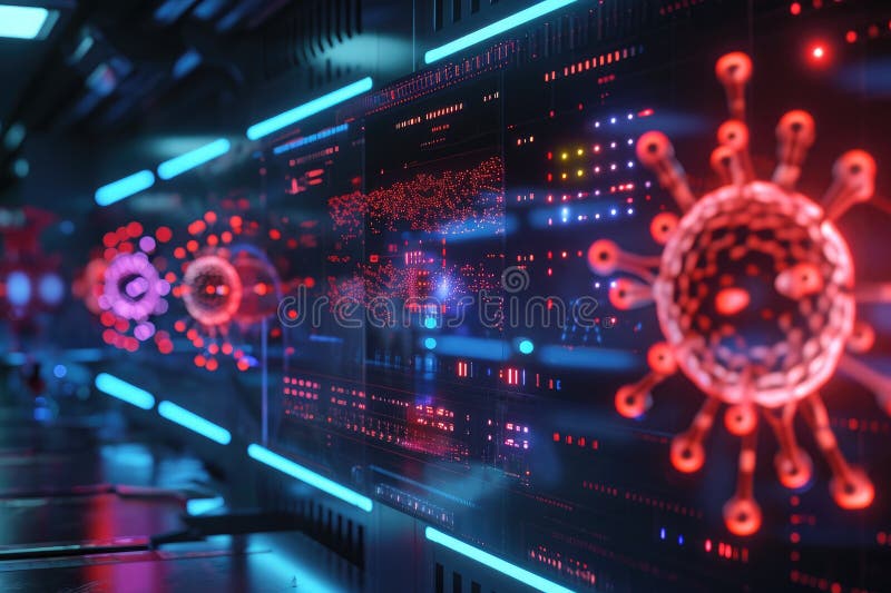 A Computer Screen Showcasing a Vibrant Display of Red and Blue Lights ...