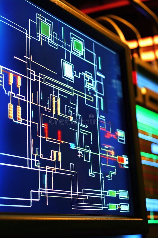 Computer Screen Showing a CAD Schematic of Energy Flow in a Smart Grid ...