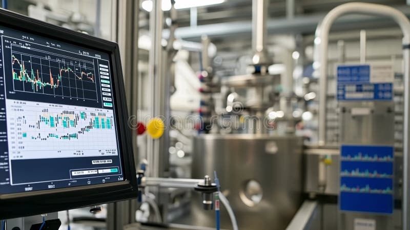 Computer Screen Showing Charts and Graphs in Industrial Setting Stock ...