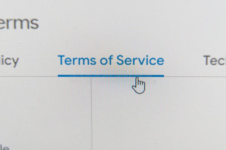 Computer Screen Showing a Cursor Pointing To a Terms of Service Link on ...