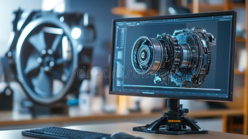 Computer Screen Showing 3D Model of a Mechanical Component Stock ...