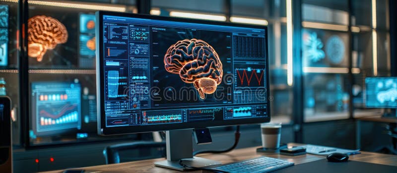 Computer Screen Displaying Brain Stock Image - Image of healthcare ...