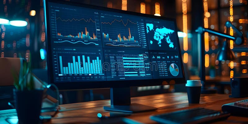 Computer Screen Showing Financial Reports and Graphs Symbolizing Data ...