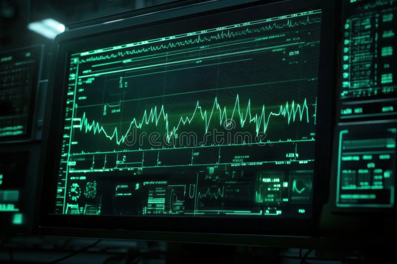 Computer Screen Showing Fluctuating Graph and Various Data in ...