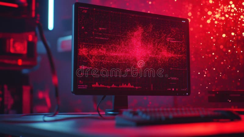 Computer Screen Showing Futuristic Red Interface with Charts and Graphs ...