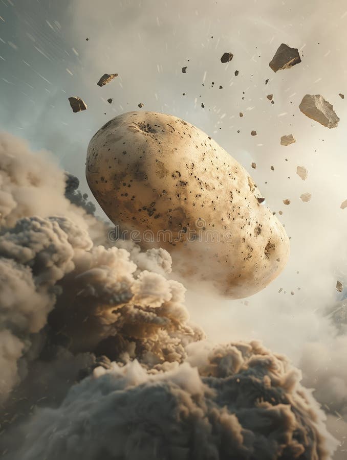 Computer Screen Showing a Potato Soaring through the Sky, Cool Daylight ...