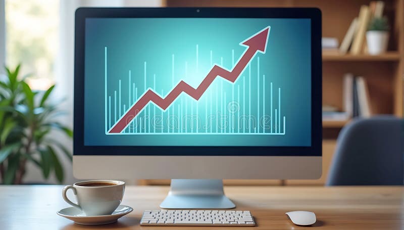 A Computer Screen Showing a Rising Graph, Symbolizing Growth, with a ...
