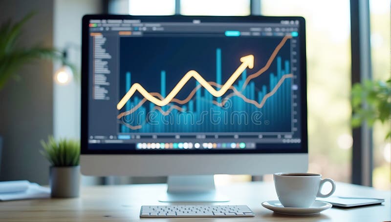 A Computer Screen Showing a Rising Graph, Symbolizing Growth, with a ...