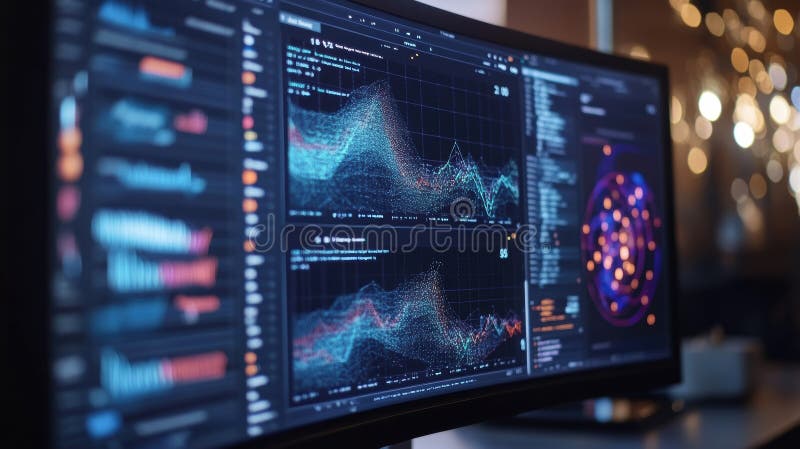 Computer Screen Showing Statistical Charts and Data Analysis in Office ...