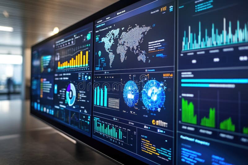 A Computer Screen Showing a World Map Stock Image - Image of classroom ...