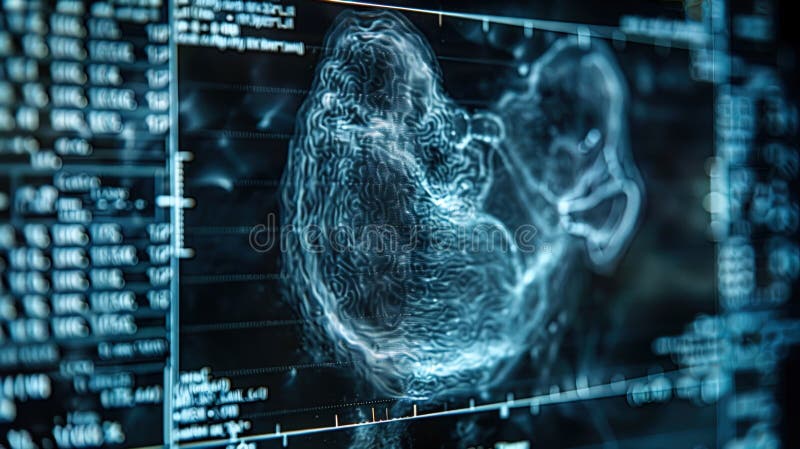 A Computer Screen Shows a Brain Scan with a Blue and White Color Scheme ...