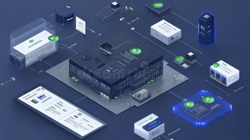 A Computer Screen Shows a Building with Many Different Devices and ...