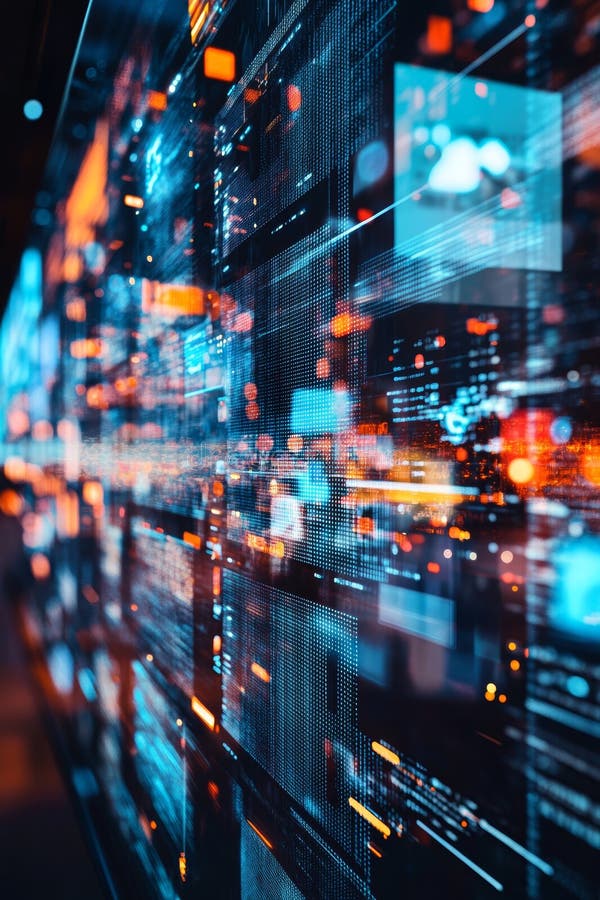 A Computer Screen Shows a Cityscape with Many Buildings and Lights ...