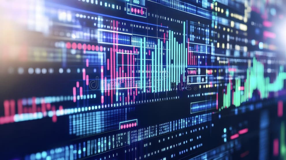 A Computer Screen Shows a Colorful Graph with Many Lines and Dots Stock ...