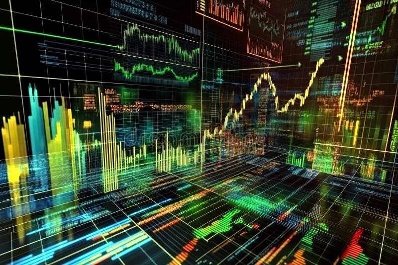A Computer Screen Shows a Colorful Graph of Numbers and Lines Stock ...