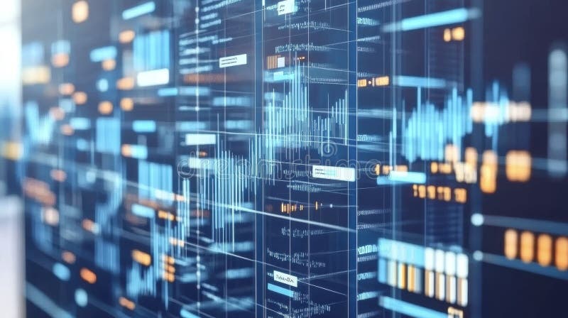 A Computer Screen Shows a Complex Graph of Numbers and Lines Stock ...