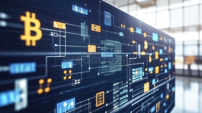 A Computer Screen Shows a Complex Network of Lines and Symbols Stock ...