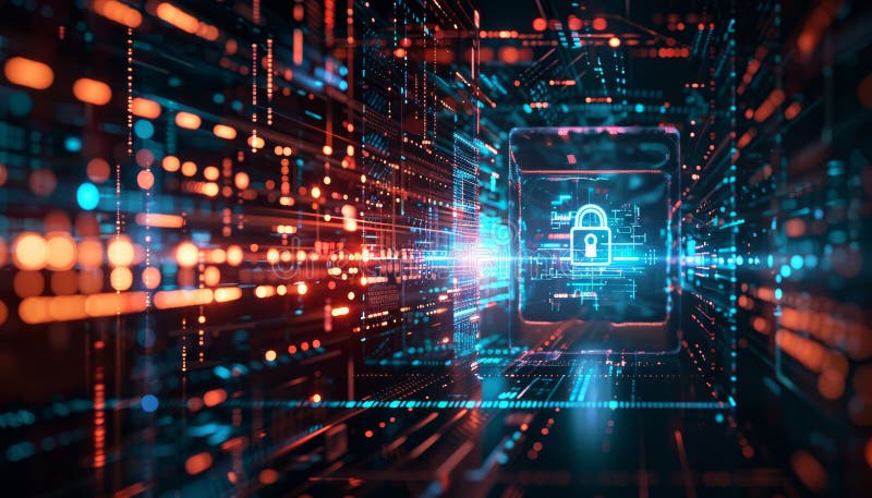 A Computer Screen Shows a Glowing Blue and Red Image of a Lock by AI ...