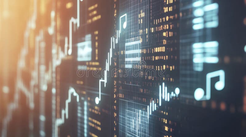 A Computer Screen Shows a Graph of Numbers and a Few Musical Notes ...