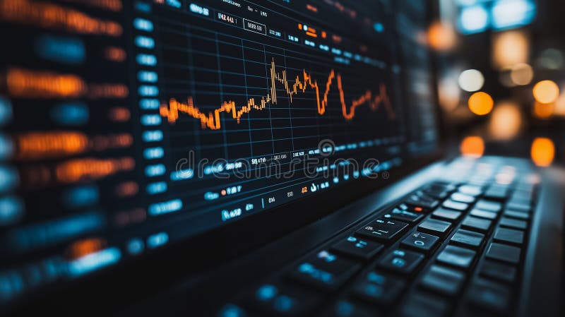 A Computer Screen Shows a Graph of Stock Prices. the Graph is Orange ...