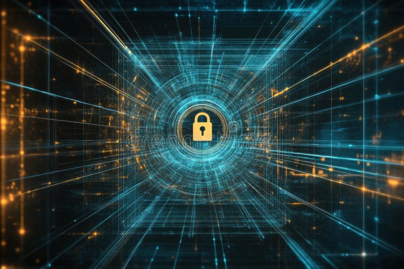 The Computer Screen Shows a Prominent Lock Icon at the Center ...